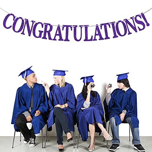 Purple Glitter Congratulations Banner, Congrats Grad/Class of 2023/So Proud of You, 2023 Graduation Party Supplies Decorations