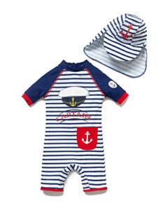 bonverano kids upf 50+ sun protection s/s one piece zip sun suit with sun hat (12-18 months, captain)