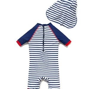 BONVERANO Kids UPF 50+ Sun Protection S/S One Piece Zip Sun Suit with Sun Hat (12-18 Months, Captain)