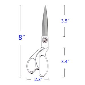 Wild & Bold Scissors All Purpose 8"Silver Fabric Sewing Scissors Professional Scissors Heavy Duty with Ultra Sharp Stainless Steel Blade Shears Left Handed Scissors For Office Craft Scissors(Silver)