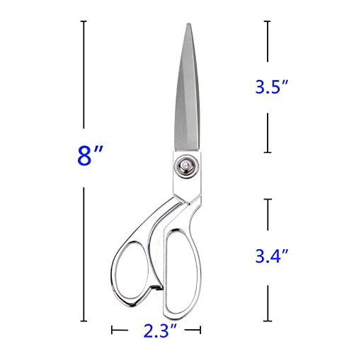 Wild & Bold Scissors All Purpose 8"Silver Fabric Sewing Scissors Professional Scissors Heavy Duty with Ultra Sharp Stainless Steel Blade Shears Left Handed Scissors For Office Craft Scissors(Silver)