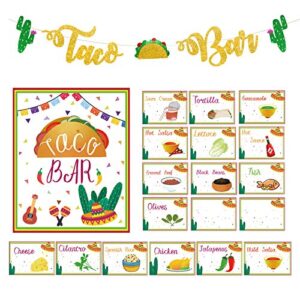 homond taco bar decoration kit, taco bar banner sign tents garland for fiesta mexican cinco de mayo themed party, bachelorette bridal shower, 22pcs.