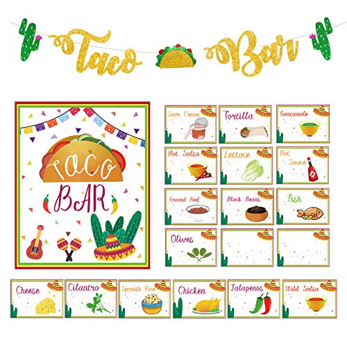 Homond Taco Bar Decoration Kit, Taco Bar Banner Sign Tents Garland for Fiesta Mexican Cinco De Mayo Themed Party, Bachelorette Bridal Shower, 22pcs.