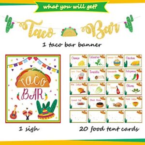 Homond Taco Bar Decoration Kit, Taco Bar Banner Sign Tents Garland for Fiesta Mexican Cinco De Mayo Themed Party, Bachelorette Bridal Shower, 22pcs.