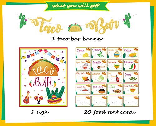 Homond Taco Bar Decoration Kit, Taco Bar Banner Sign Tents Garland for Fiesta Mexican Cinco De Mayo Themed Party, Bachelorette Bridal Shower, 22pcs.