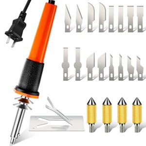 22 pieces electric hot knife cutter tool kit include heat cutter multipurpose stencil cutter, 16 blades, 4 blade holders, metal stand hot carving knife for soft thin plastic cloth stencil