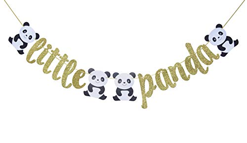 Little Panda Banner Sign Garland for Baby Shower Birthday Party Decor Zoo or Safari Theme Party Photo Prop Backdrop (Gold)