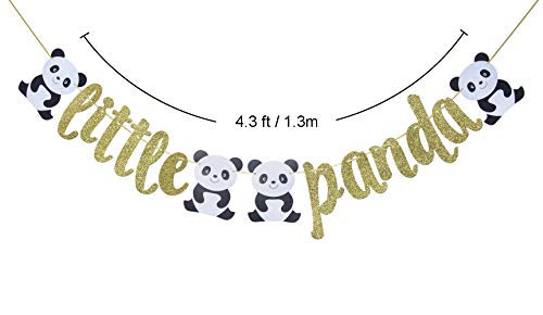 Little Panda Banner Sign Garland for Baby Shower Birthday Party Decor Zoo or Safari Theme Party Photo Prop Backdrop (Gold)