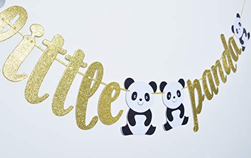 Little Panda Banner Sign Garland for Baby Shower Birthday Party Decor Zoo or Safari Theme Party Photo Prop Backdrop (Gold)