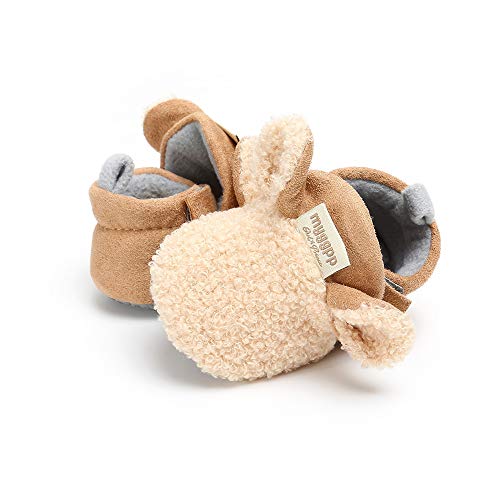 LAFEGEN Infant Baby Boys Girls Slipper Stay On Non Slip Soft Sole Newborn Booties Toddler First Walker Crib House Shoes 0-18 Months, 01 Khaki, Baby Slipper 6-12 Months Infant