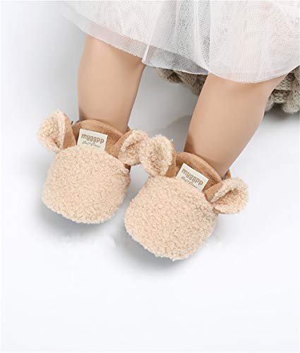 LAFEGEN Infant Baby Boys Girls Slipper Stay On Non Slip Soft Sole Newborn Booties Toddler First Walker Crib House Shoes 0-18 Months, 01 Khaki, Baby Slipper 6-12 Months Infant