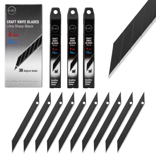 Beaditive Detail Craft Knife Blades (30 pcs) - 30 Degree Snap-Off Utility Knife Blade - Art, Craft, Model Making (Ultra Sharp Black)