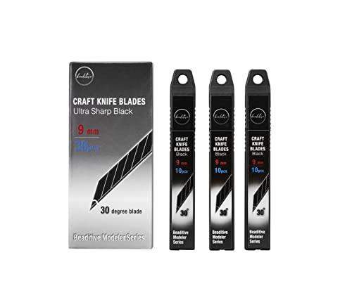 Beaditive Detail Craft Knife Blades (30 pcs) - 30 Degree Snap-Off Utility Knife Blade - Art, Craft, Model Making (Ultra Sharp Black)