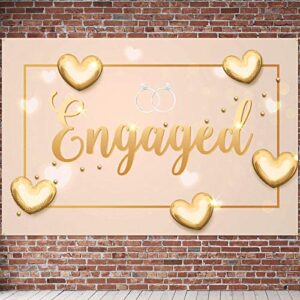 pakboom engaged backdrop banner – engagement bridal shower party decorations supplies – 3.9 x 5.9ft gold