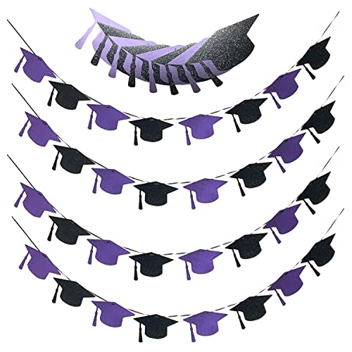 Graduation Decorations Purple Black 2023 /4pcs Graduation Hat Banner Garlands Purple Black for Class of 2023 Graduation Party Supplies/Purple Graduation Decor