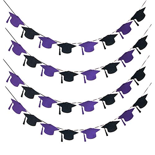 Graduation Decorations Purple Black 2023 /4pcs Graduation Hat Banner Garlands Purple Black for Class of 2023 Graduation Party Supplies/Purple Graduation Decor