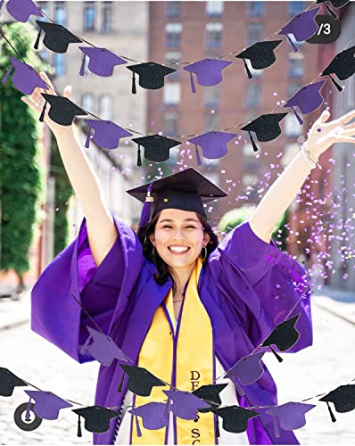 Graduation Decorations Purple Black 2023 /4pcs Graduation Hat Banner Garlands Purple Black for Class of 2023 Graduation Party Supplies/Purple Graduation Decor