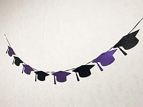 Graduation Decorations Purple Black 2023 /4pcs Graduation Hat Banner Garlands Purple Black for Class of 2023 Graduation Party Supplies/Purple Graduation Decor