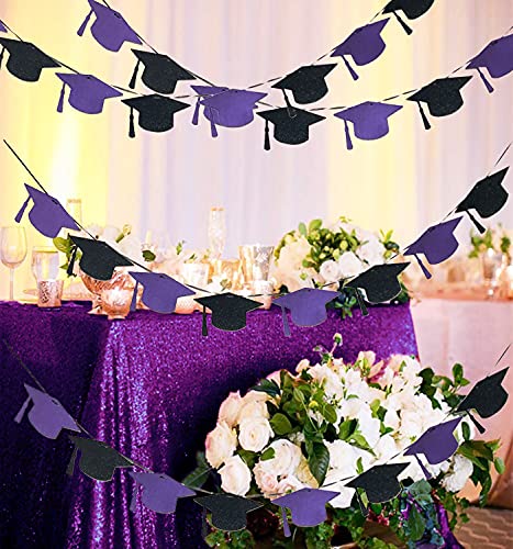 Graduation Decorations Purple Black 2023 /4pcs Graduation Hat Banner Garlands Purple Black for Class of 2023 Graduation Party Supplies/Purple Graduation Decor