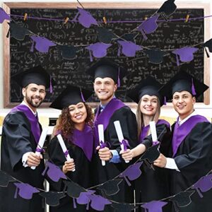 Graduation Decorations Purple Black 2023 /4pcs Graduation Hat Banner Garlands Purple Black for Class of 2023 Graduation Party Supplies/Purple Graduation Decor