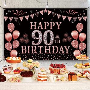 Trgowaul 90th Birthday Decorations Set: Includes Rose Gold Birthday Backdrop Banner 5.9 X 3.6 Fts, Rose Gold Back in 1933 Birthday Poster Acrylic Table Sign with Stand