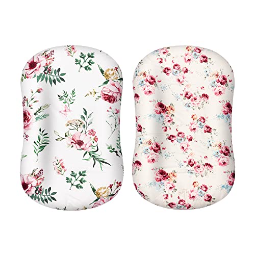 Ultra Soft Baby Lounger Covers (Pack of 2) | Mexxi 100% Hypoallergenic Stretchy Baby Nest Covers for Newborn (Covers Only) (Tea Roses & Wild Roses)