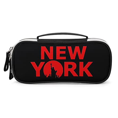 New York City Printed Pencil Case Bag Stationery Pouch with Handle Portable Makeup Bag Desk Organizer