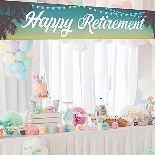 Large Happy Retirement Banner, Officially Retired Yard Sign Lawn Sign, Coconut Tree Retirement Party Outdoor Indoor Backdrop 9.8 x 1.6 Feet