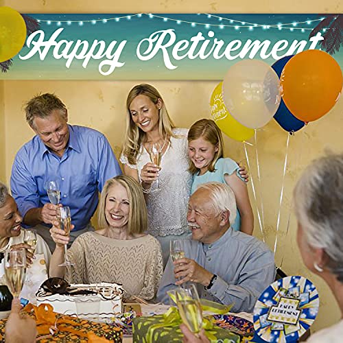 Large Happy Retirement Banner, Officially Retired Yard Sign Lawn Sign, Coconut Tree Retirement Party Outdoor Indoor Backdrop 9.8 x 1.6 Feet