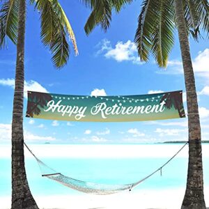 Large Happy Retirement Banner, Officially Retired Yard Sign Lawn Sign, Coconut Tree Retirement Party Outdoor Indoor Backdrop 9.8 x 1.6 Feet