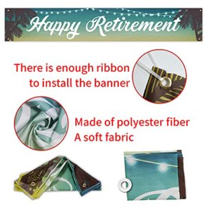 Large Happy Retirement Banner, Officially Retired Yard Sign Lawn Sign, Coconut Tree Retirement Party Outdoor Indoor Backdrop 9.8 x 1.6 Feet