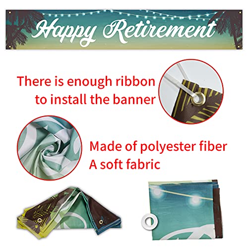 Large Happy Retirement Banner, Officially Retired Yard Sign Lawn Sign, Coconut Tree Retirement Party Outdoor Indoor Backdrop 9.8 x 1.6 Feet