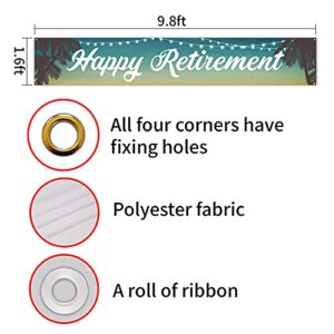 Large Happy Retirement Banner, Officially Retired Yard Sign Lawn Sign, Coconut Tree Retirement Party Outdoor Indoor Backdrop 9.8 x 1.6 Feet