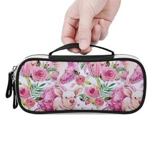 Cute Pig Watercolor Printed Pencil Case Bag Stationery Pouch with Handle Portable Makeup Bag Desk Organizer