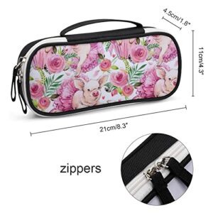 Cute Pig Watercolor Printed Pencil Case Bag Stationery Pouch with Handle Portable Makeup Bag Desk Organizer