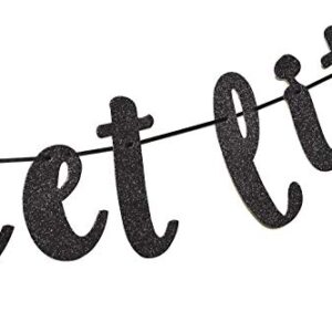 Let's Get Lit Glitter Black Banner Garland Sign, Bachelorette Party, Bridal Shower, Christmas, New Years Eve, Birthday, Wedding Decorations (Black)