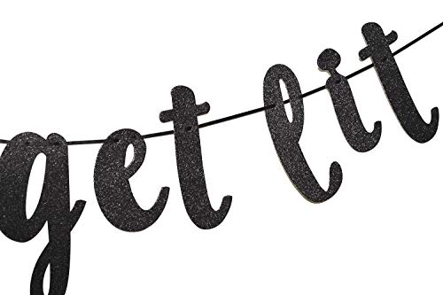 Let's Get Lit Glitter Black Banner Garland Sign, Bachelorette Party, Bridal Shower, Christmas, New Years Eve, Birthday, Wedding Decorations (Black)