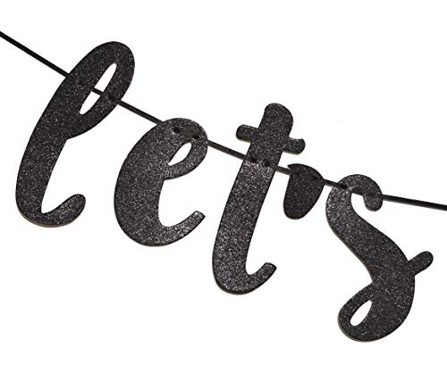 Let's Get Lit Glitter Black Banner Garland Sign, Bachelorette Party, Bridal Shower, Christmas, New Years Eve, Birthday, Wedding Decorations (Black)