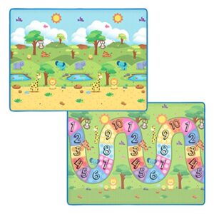 eckhert kids playmat double side – large 59.05×78.74×0.4 inches – safari fun