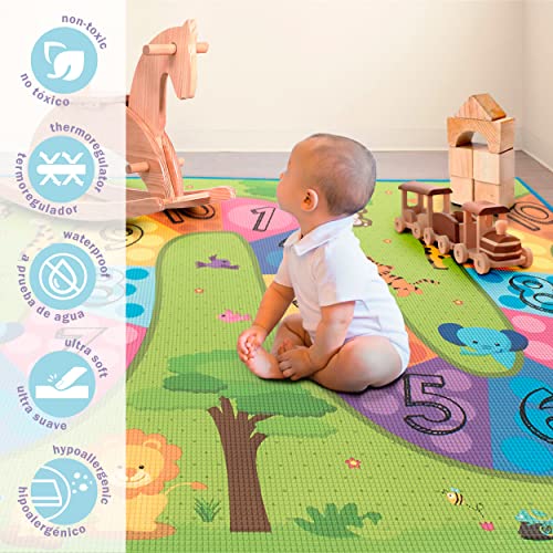 Eckhert Kids playmat Double Side - Large 59.05x78.74x0.4 Inches - Safari Fun