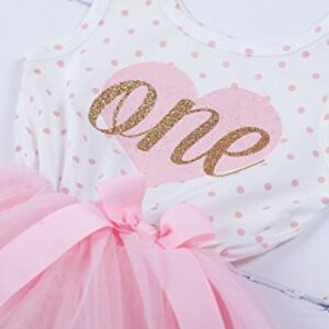 Grace & Lucille - Dress First Birthday | Pink Polka Dot Tutu Dress | Sleeveless Gold Sequin Heart Dress | 12-24 Months | 1T / 2T | Pink Polka Dot