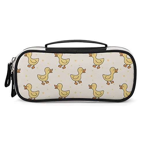 Cute Duck Printed Pencil Case Bag Stationery Pouch with Handle Portable Makeup Bag Desk Organizer