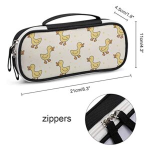 Cute Duck Printed Pencil Case Bag Stationery Pouch with Handle Portable Makeup Bag Desk Organizer