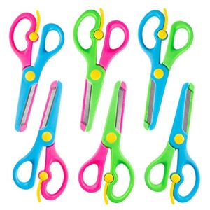 lovestown preschool training scissors,6 pcs dual-colour children safety scissors pre-school training scissors safety scissors art craft scissors