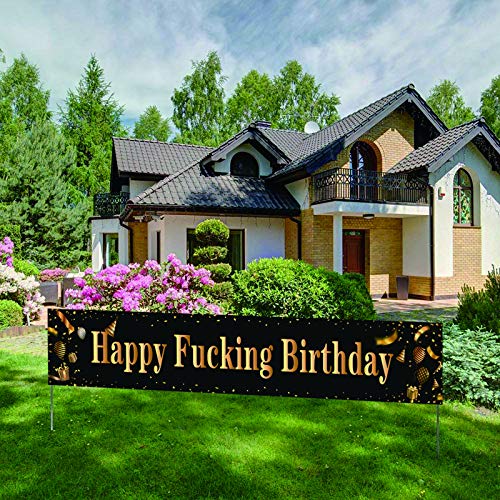 Belrew Happy Fucking Birthday Banner, Funny Fabulous Birthday Party Decor, Large Outdoor Party Sign, Celebrate 21st 25th 30th 35th 40th 45th 50th 60th Birthday Party Garland Supplies (9.8x 1.6ft)