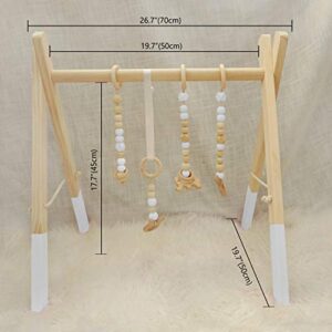 Cynzia Baby Foldable Wooden Play Gym with 4 Theething Gym Toys Frame Activity Gym Natural Hanging Bar Newborn Gift Baby Girl and Boy Gym (White)