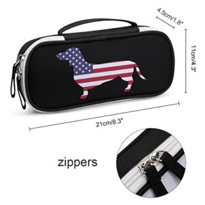 Patriotic Dachshund American Flag Printed Pencil Case Bag Stationery Pouch with Handle Portable Makeup Bag Desk Organizer