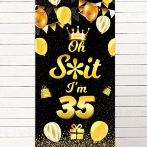 Oh S*it I’m 35 Happy 35th Birthday Banner Backdrop Crown Balloons Confetti Cheers to 35 Years Old Bday Theme Decorations Funny Birthday Decor for Women Men 35th Birthday Party Supplies Black and Gold