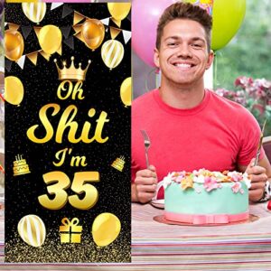 Oh S*it I’m 35 Happy 35th Birthday Banner Backdrop Crown Balloons Confetti Cheers to 35 Years Old Bday Theme Decorations Funny Birthday Decor for Women Men 35th Birthday Party Supplies Black and Gold