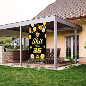 Oh S*it I’m 35 Happy 35th Birthday Banner Backdrop Crown Balloons Confetti Cheers to 35 Years Old Bday Theme Decorations Funny Birthday Decor for Women Men 35th Birthday Party Supplies Black and Gold